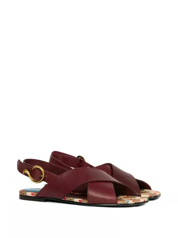 Etro Low Leather Sandals With Crossover Detail - Red