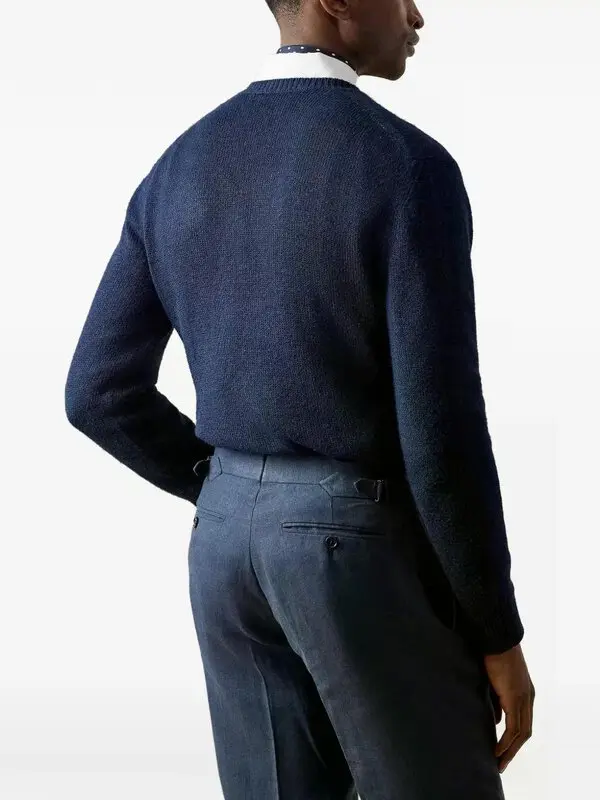 Ralph Lauren Purple Label Navy Bear Appliqué Crew Neck Sweater