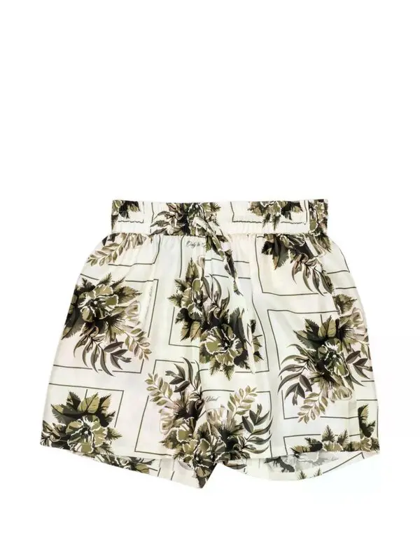 ONLY THE BLIND Botanical Print Silk Shorts - Neutrals