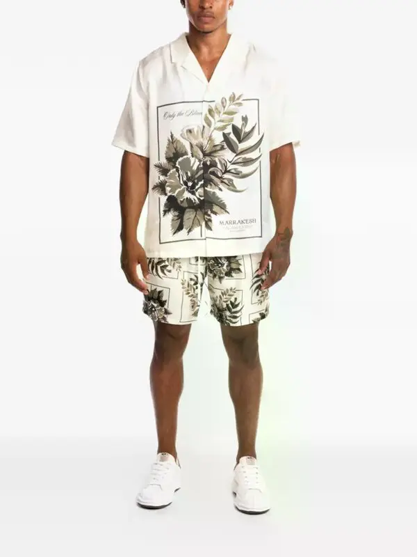 ONLY THE BLIND Botanical Print Silk Shorts