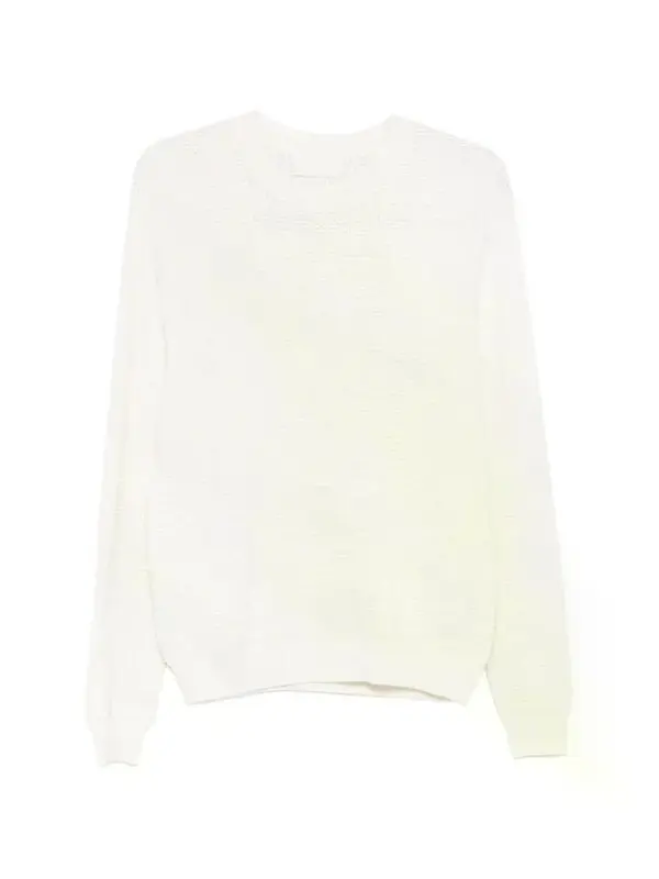 Eric Bompard Waffle Knit Round Neck Sweater - White