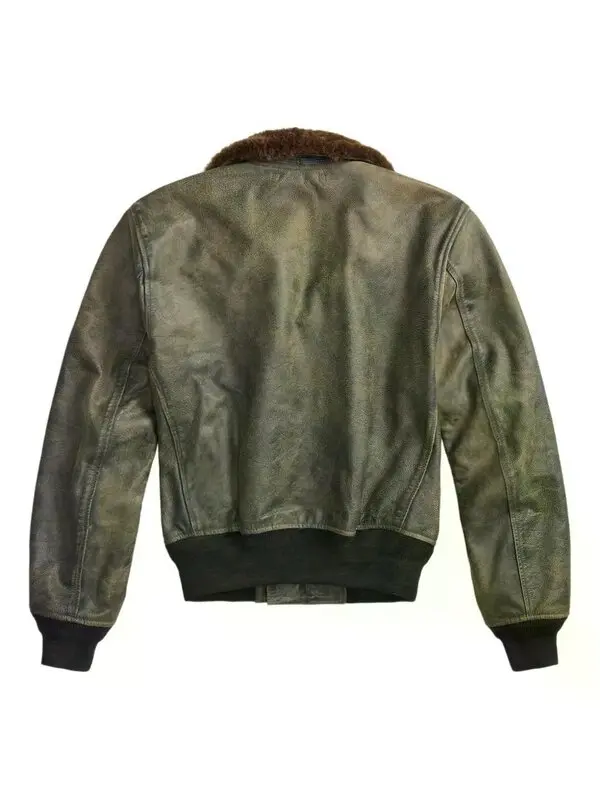 Ralph Lauren Leather Bomber Jacket With Patches