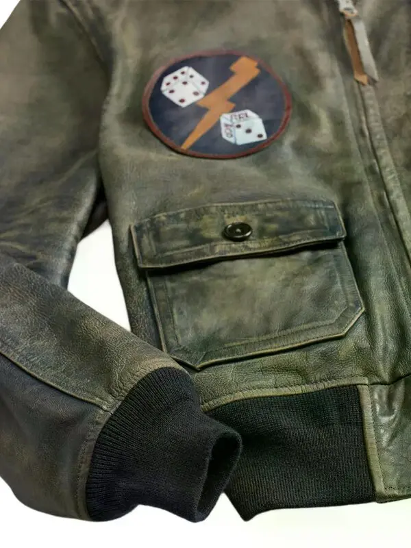 Ralph Lauren Leather Bomber Jacket With Patches