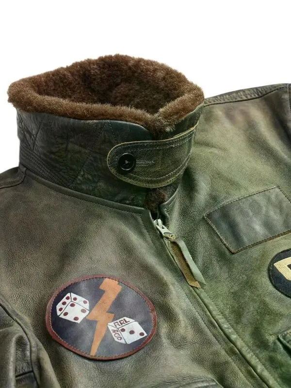 Ralph Lauren Leather Bomber Jacket With Patches