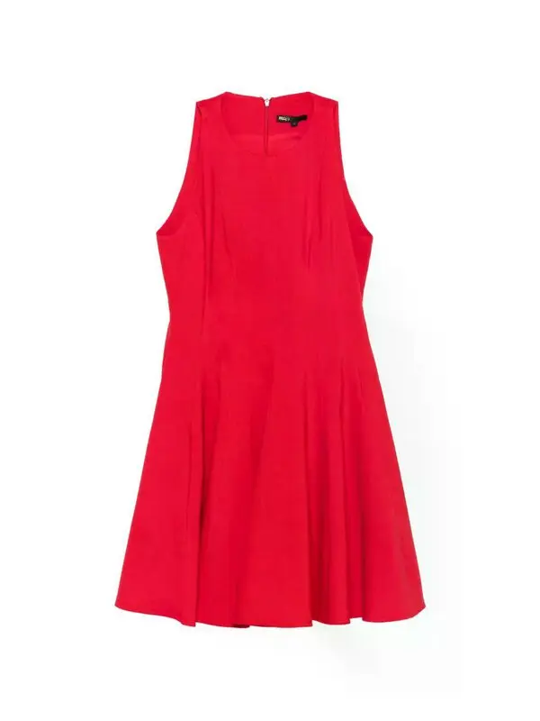 Maje Halterneck Fit & Flare Linen-blend Dress With Brooch Detail - Red