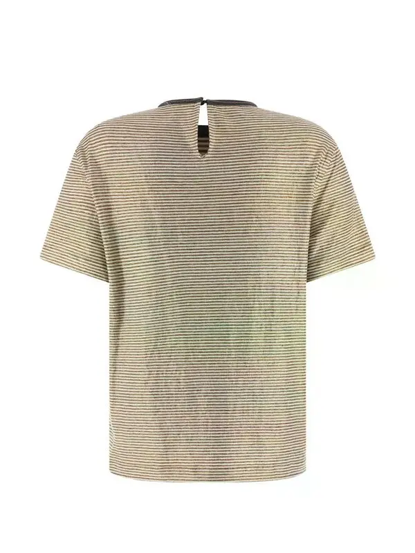 Brunello Cucinelli Striped T-shirt With Monili Chain Detail - Neutrals