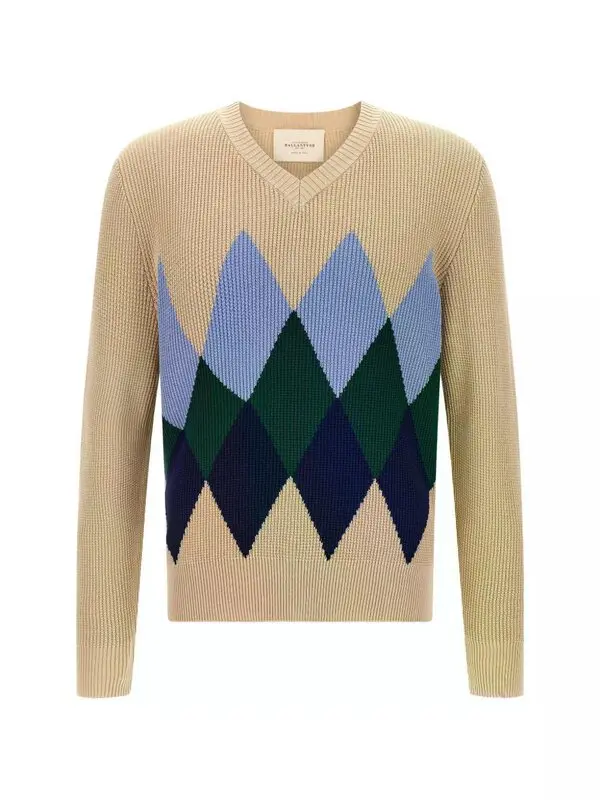BALLANTYNE Argyle Pattern V-neck Cotton Sweater