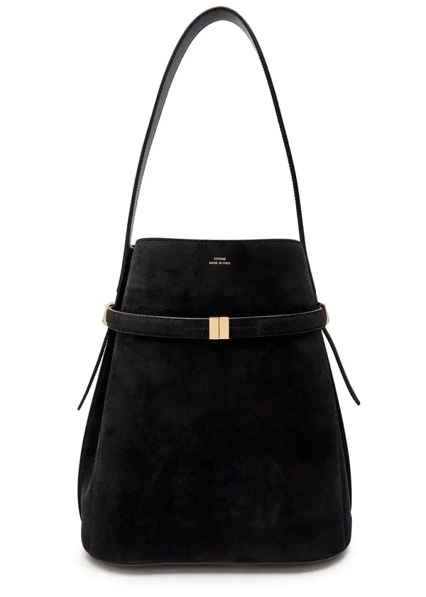 TOTEME Belted Suede Bucket Bag - Black