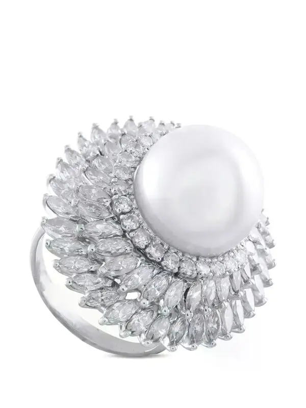 LB EXCLUSIVE Platinum Diamond And Pearl Ring