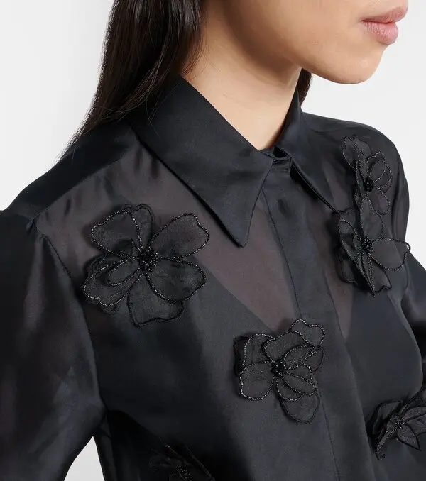 Max Mara Embellished Floral Silk Blouse