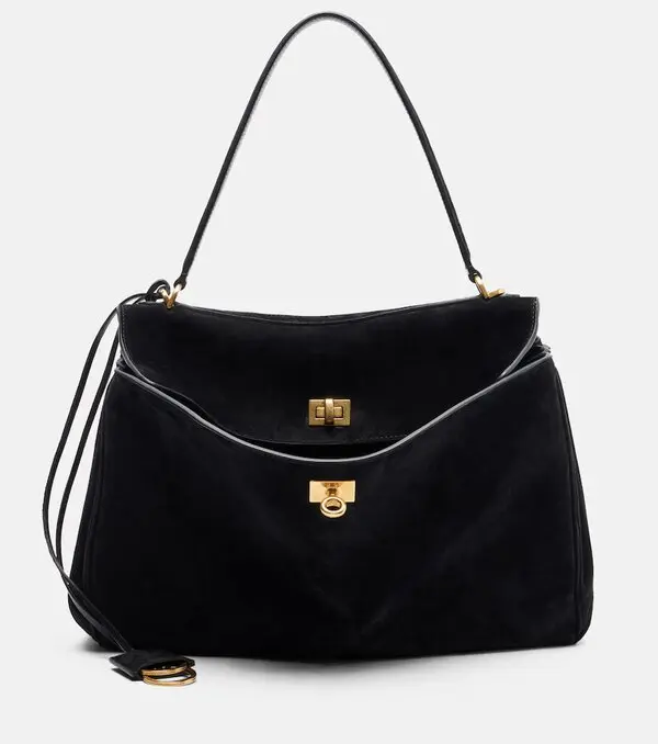 Balenciaga Rodeo Medium Suede Shoulder Bag - Black