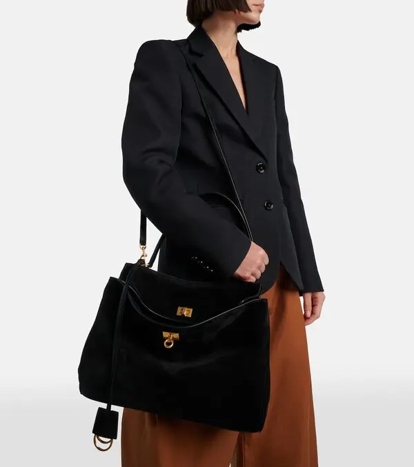 Balenciaga Rodeo Medium Suede Shoulder Bag - Black