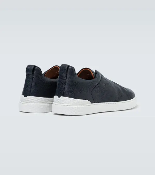 Zegna Triple Stitch Leather Sneakers - Blue