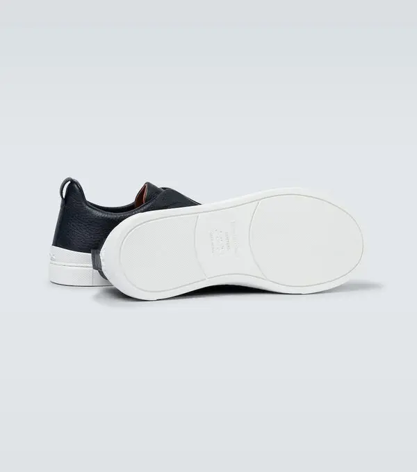 Zegna Triple Stitch Leather Sneakers - Blue