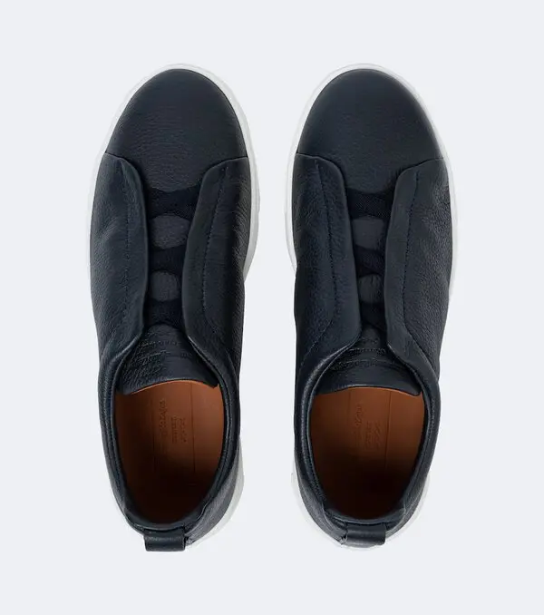 Zegna Triple Stitch Leather Sneakers - Blue