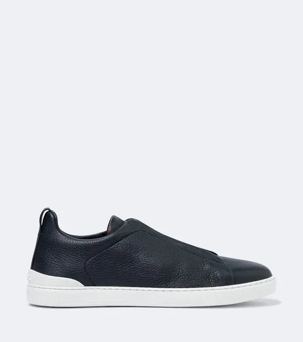 Zegna Triple Stitch Leather Sneakers - Blue