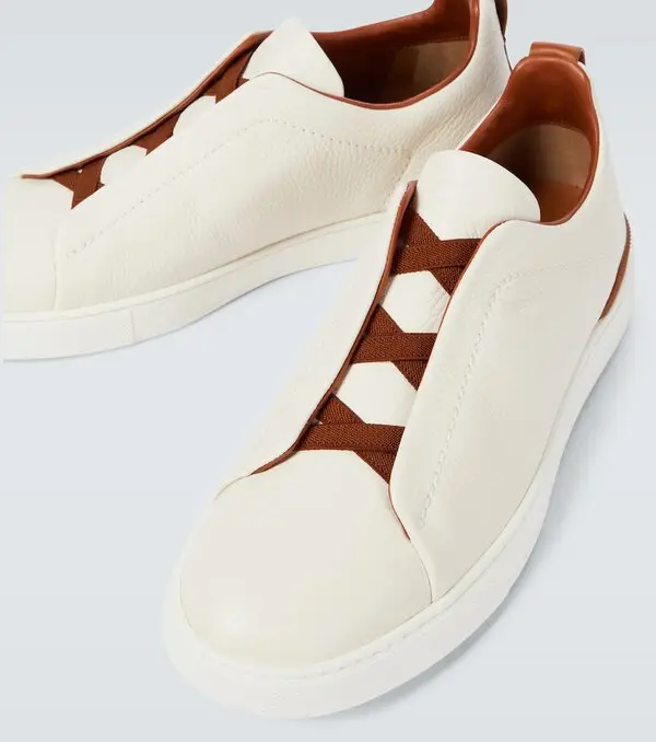 Zegna Triple Stitch Leather Sneakers - White