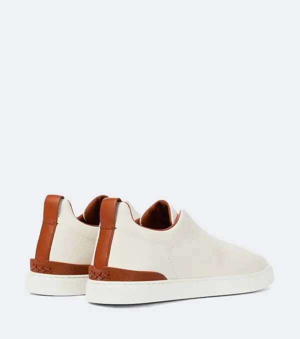 Zegna Triple Stitch Leather Sneakers - White