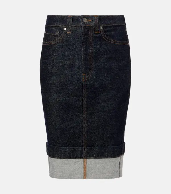 Khaite Kendra Denim Midi Skirt Benson - Blue