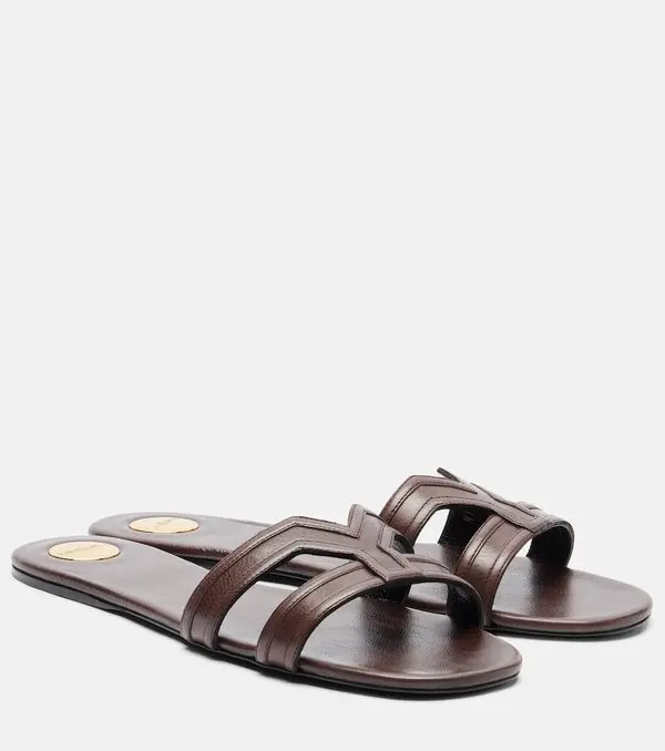 Saint Laurent Mabrouka Leather Sandals - Brown