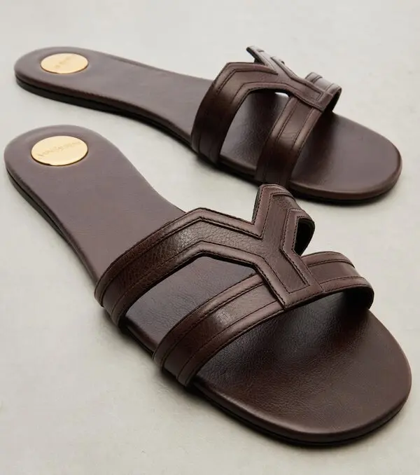 Saint Laurent Mabrouka Leather Sandals - Brown