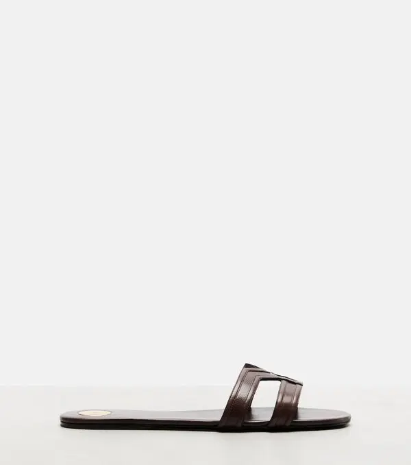 Saint Laurent Mabrouka Leather Sandals - Brown