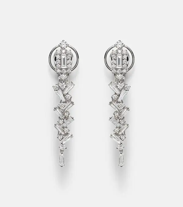Yeprem 18kt White Gold Diamond Drop Earrings - Silver