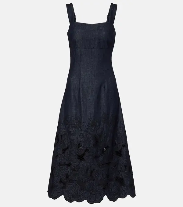 Veronica Beard Rosaura Floral Denim Midi Dress - Blue