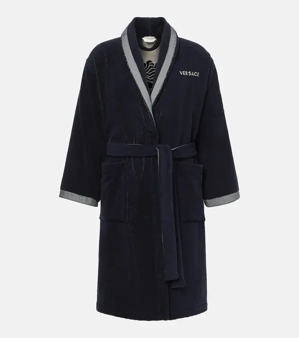 Versace Medusa Jacquard Cotton Terry Bathrobe - Blue
