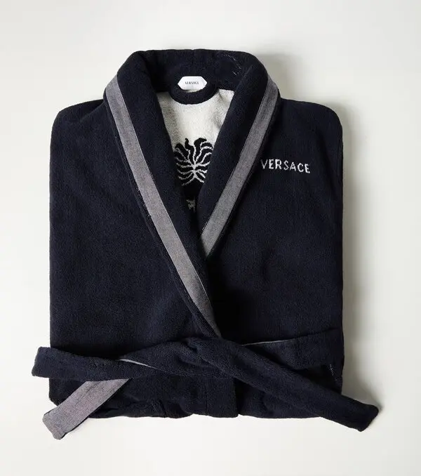 Versace Medusa Jacquard Cotton Terry Bathrobe - Blue
