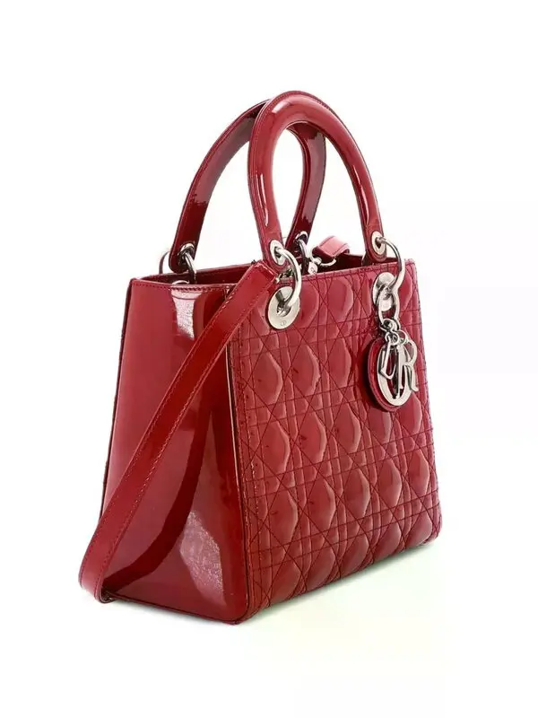 Dior Lady Bag Cannage Quilt Patent Medium Satchel - Red