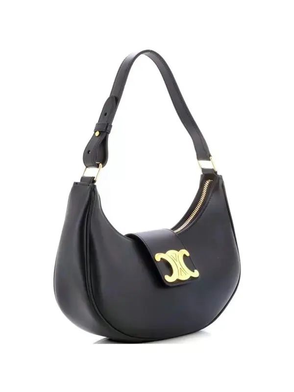 Celine Ava Triomphe Leather Shoulder Bag - Black