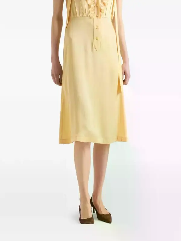 Prada Satin Crepe Dress With Ruffle Detail And Scarf Neck - Yellow
