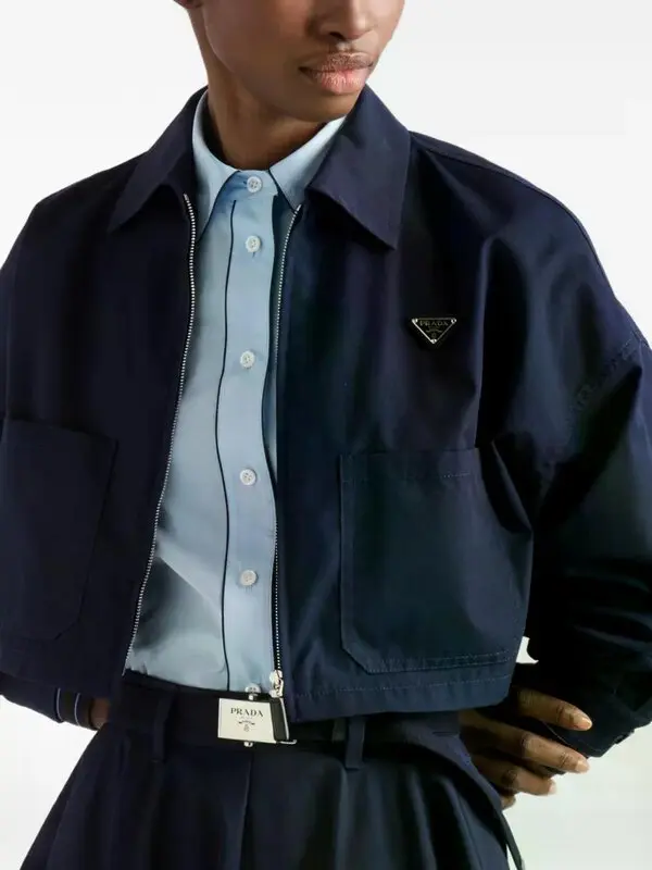 Prada Short-sleeved Poplin Shirt With Contrasting Piping - Blue
