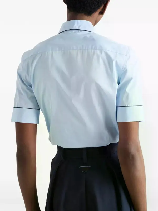 Prada Short-sleeved Poplin Shirt With Contrasting Piping - Blue