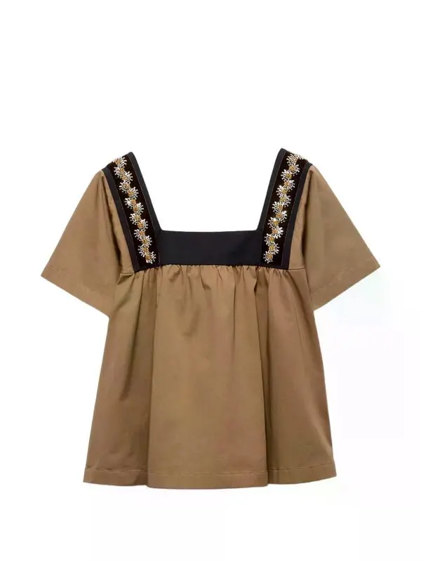 Prada Embroidered Gabardine Top