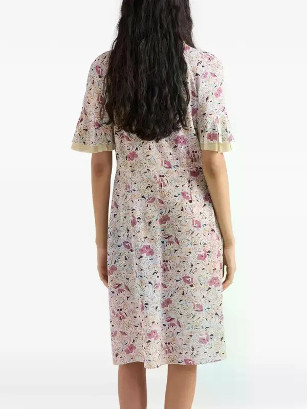 Prada Floral-print Georgette Dress With Scarf - Neutrals