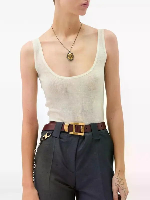 Versace Embroidered Ribbed Wool Tank Top