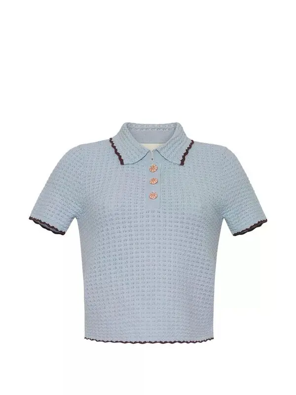Cara Cara Melody Tipped Knitted Polo Top - Blue