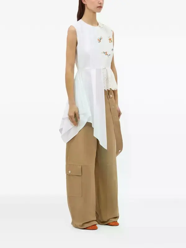 MSGM Asymmetrical Floral Print & Striped Panel Top