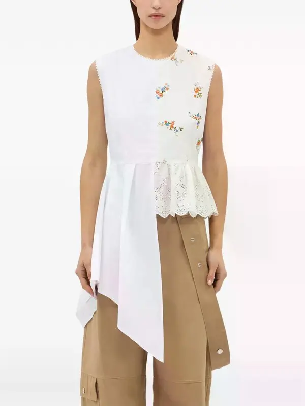 MSGM Asymmetrical Floral Print & Striped Panel Top