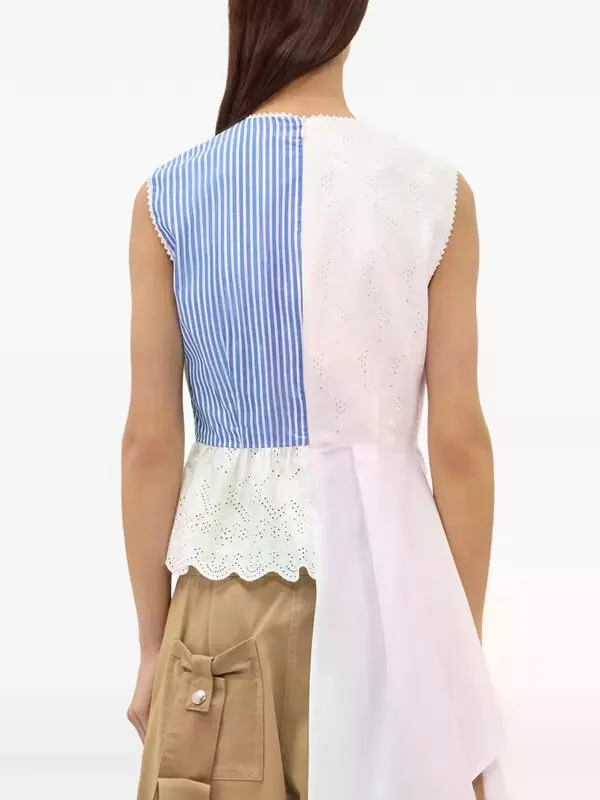 MSGM Asymmetrical Floral Print & Striped Panel Top