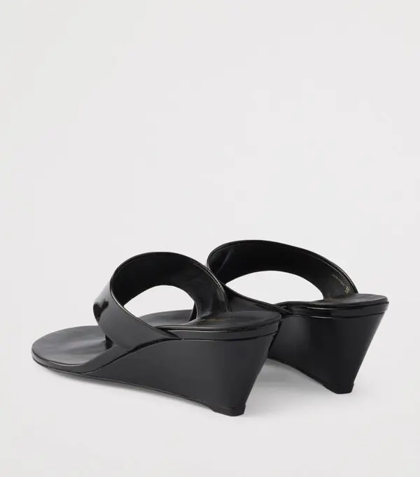 Prada Patent Leather Wedge Thong Sandals - Black
