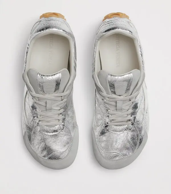 Bottega Veneta Metallic Leather Orbit Flash Sneakers - Grey