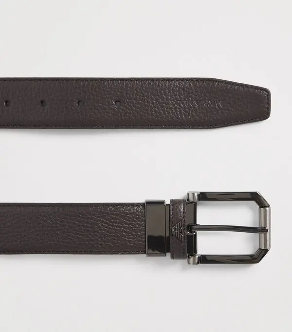Emporio Armani Leather Belt With Embossed Buckle