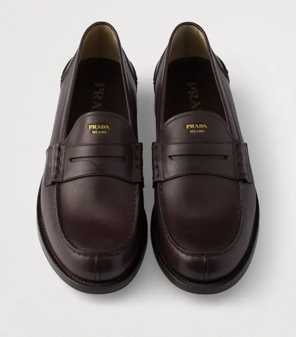 Prada Leather Loafers With Penny Slot Detail