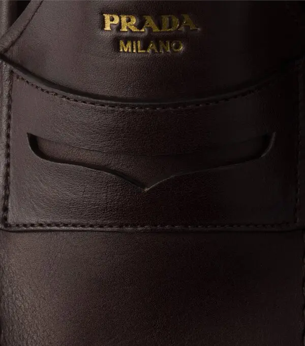 Prada Leather Loafers With Penny Slot Detail