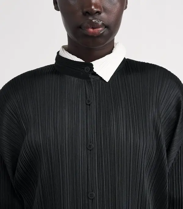 Issey Miyake Longline Pleated Stand Collar Shirt