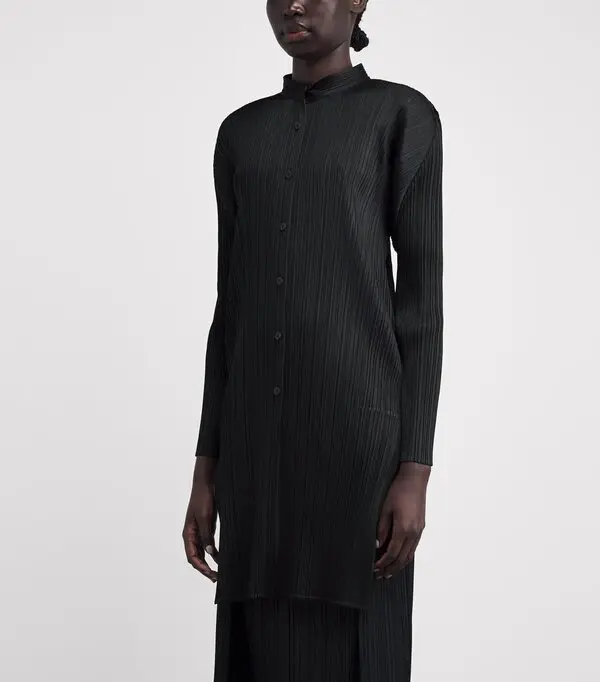 Issey Miyake Longline Pleated Stand Collar Shirt