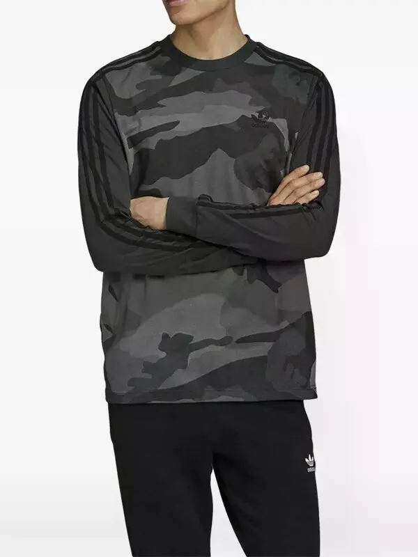 Adidas Long Sleeve Sweatshirt With Camouflage Print And Tonal Three Stripe Detail